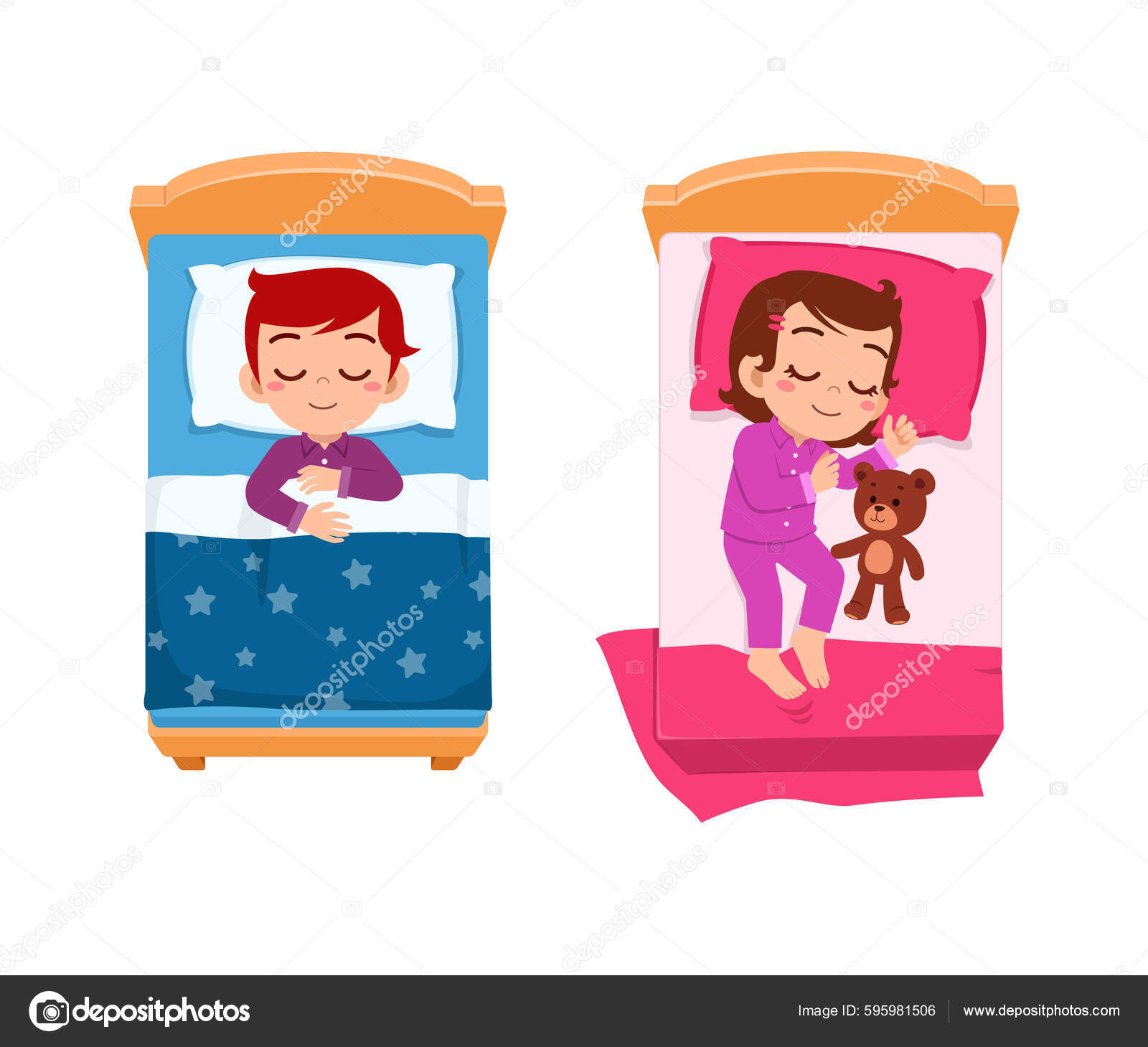 Little Kid Sleep Bed Room Feel Comfortable Stock Vector by ...