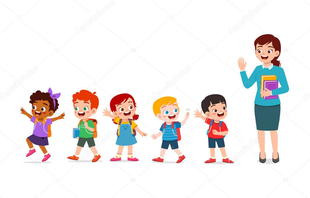 Little Kid Home School Say Goodbye Vector de stock por ©colorfuelstudio ...