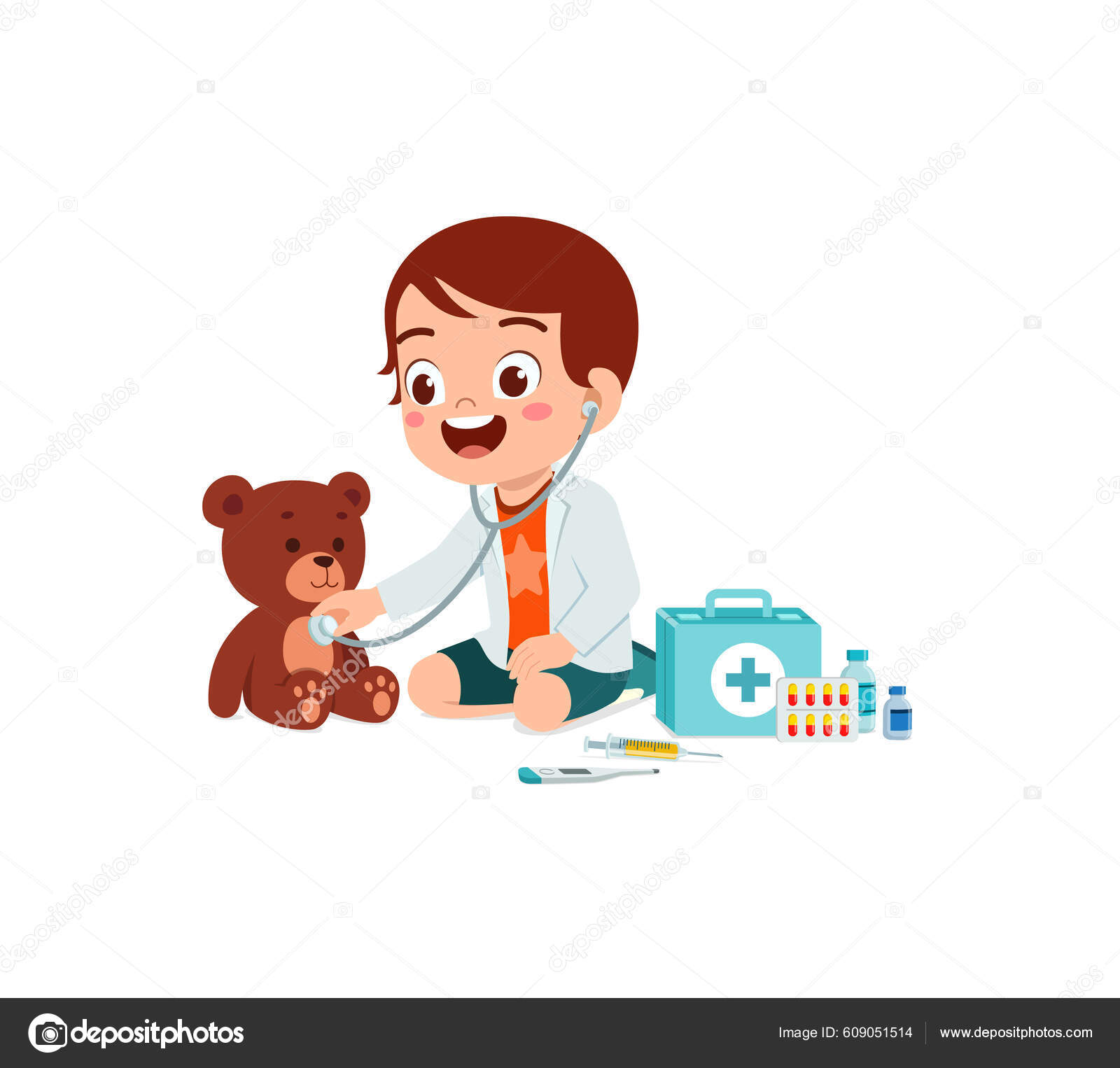 Little Kid Wearing Doctor Costume Play Stock Vector Image by ...