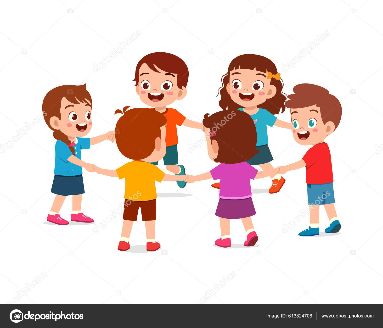 Little Kid Holding Hand Make Circle Formation Together Stock Vector by ...