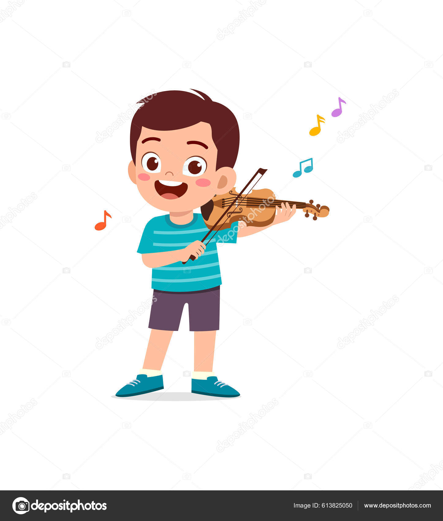 Niño Pequeño Toca Violín Siente Feliz Vector de stock por ...