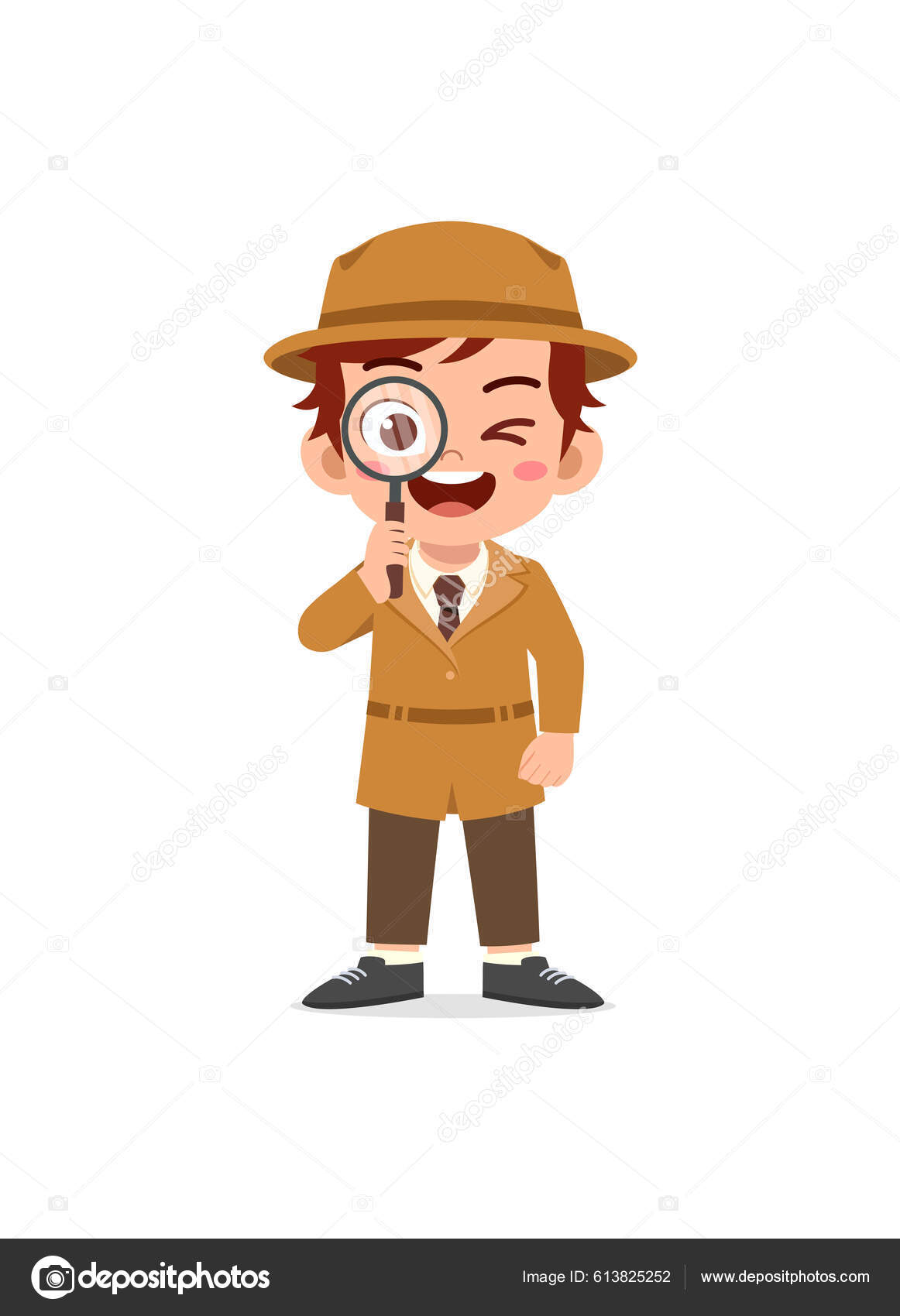 Kleines Kind Detektivkostüm Und Mit Lupe Stock-Vektorbild von ...