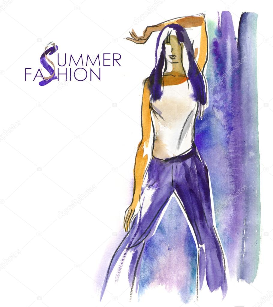 Hand-drawn fashion model Stock Illustration by ©M.Grau #41294727