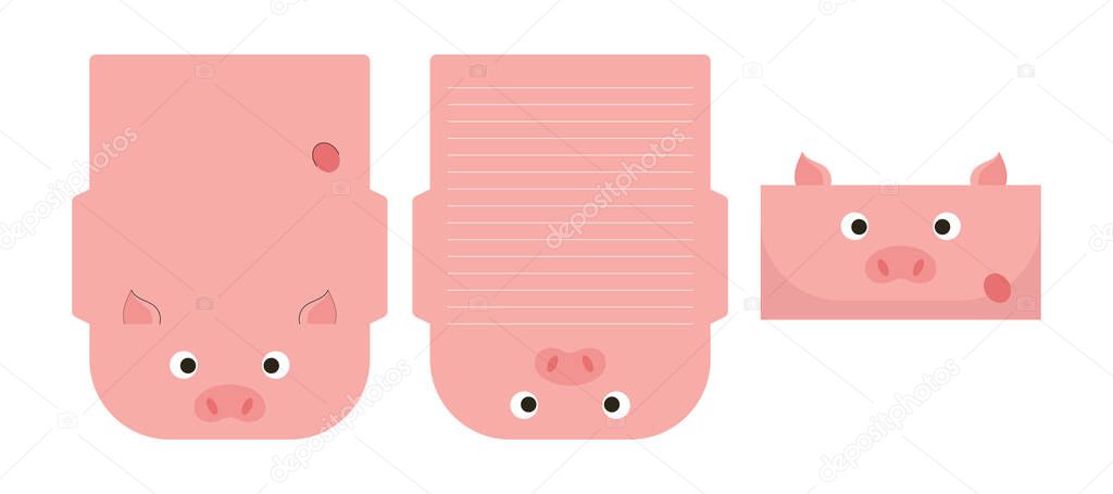 Linda carta de cerdo encantadora escritura papelería plantilla de ...