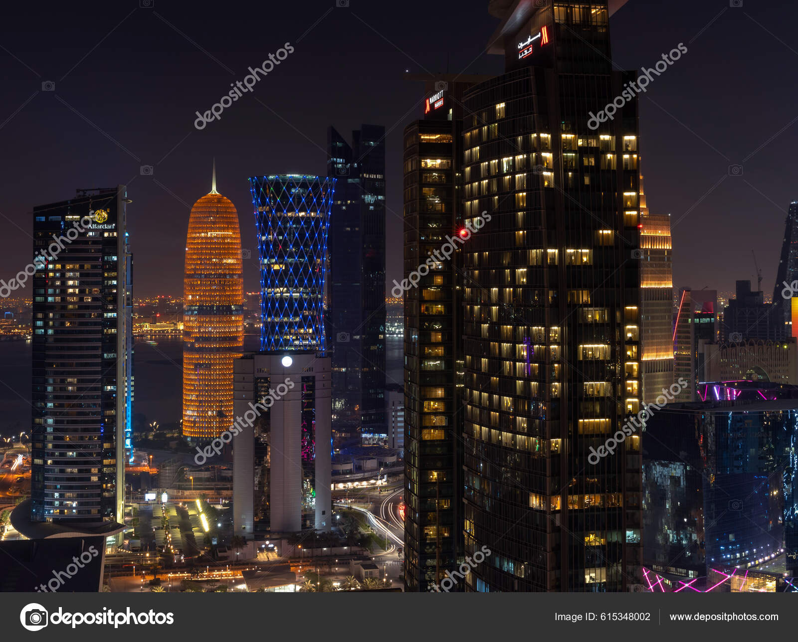 Doha Qatar October 2022 Doha Skyline Many Business Towers Night – Stock ...