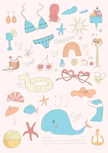 Big Set Cute Sea Elements Cards Stickers Marine Theme Design Stock ...