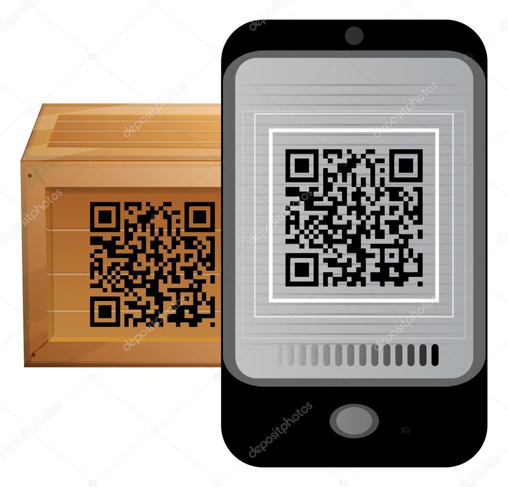 Smartphone y caja con código QR 2023