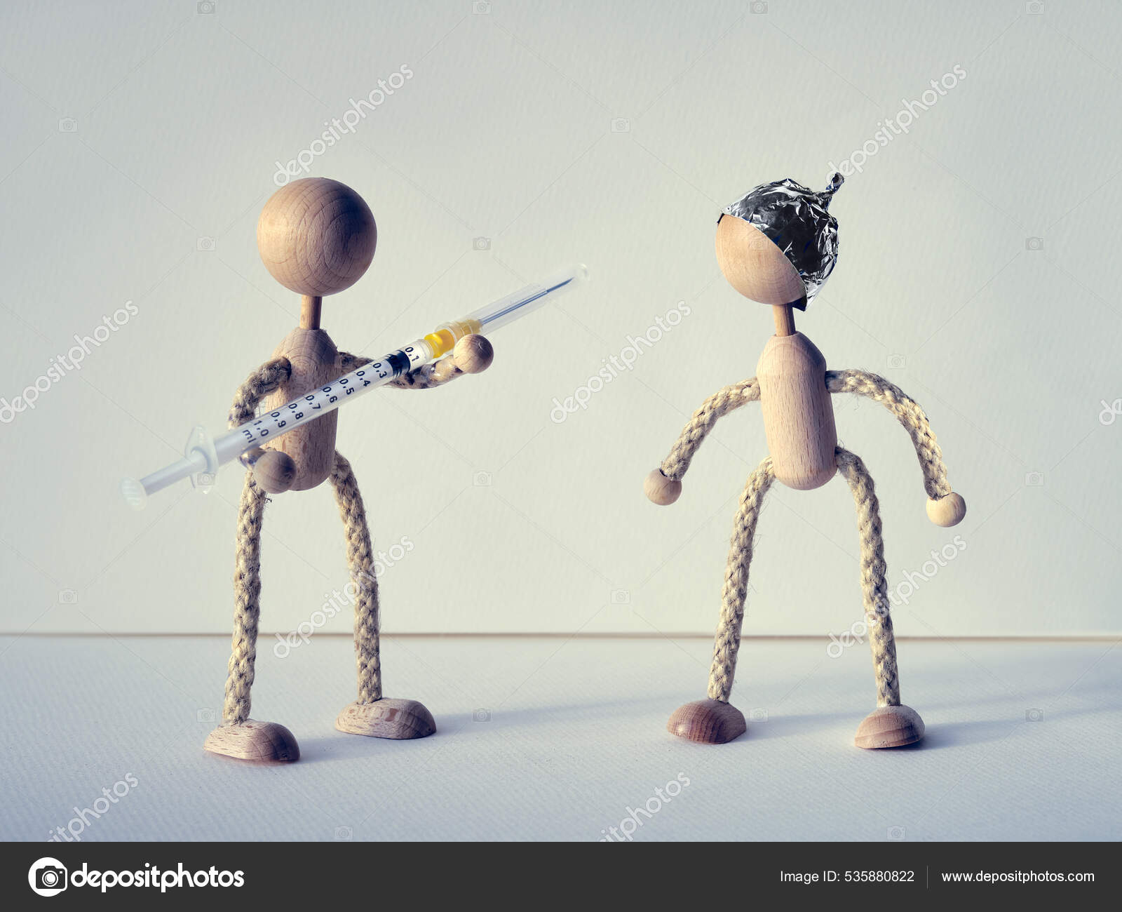 Vaccination Discord Society Creative Concept Wooden Toy Figurines Medic ...