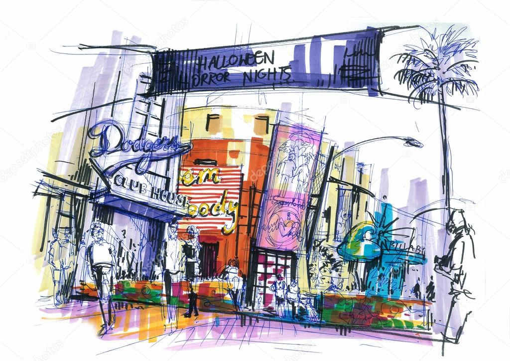 Universal studio city walk illustration Stock Illustration by ...