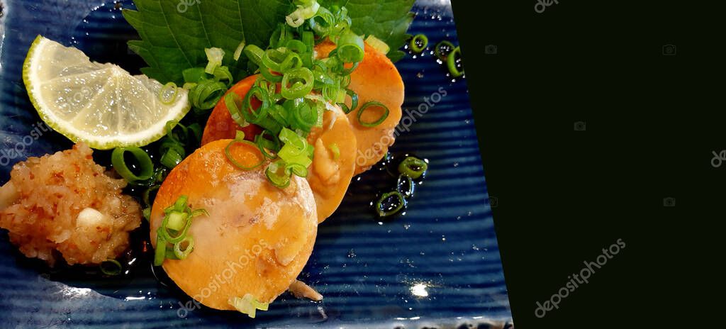 Ankimo pescado hígado de rape órgano en la cocina japonesa banner ...