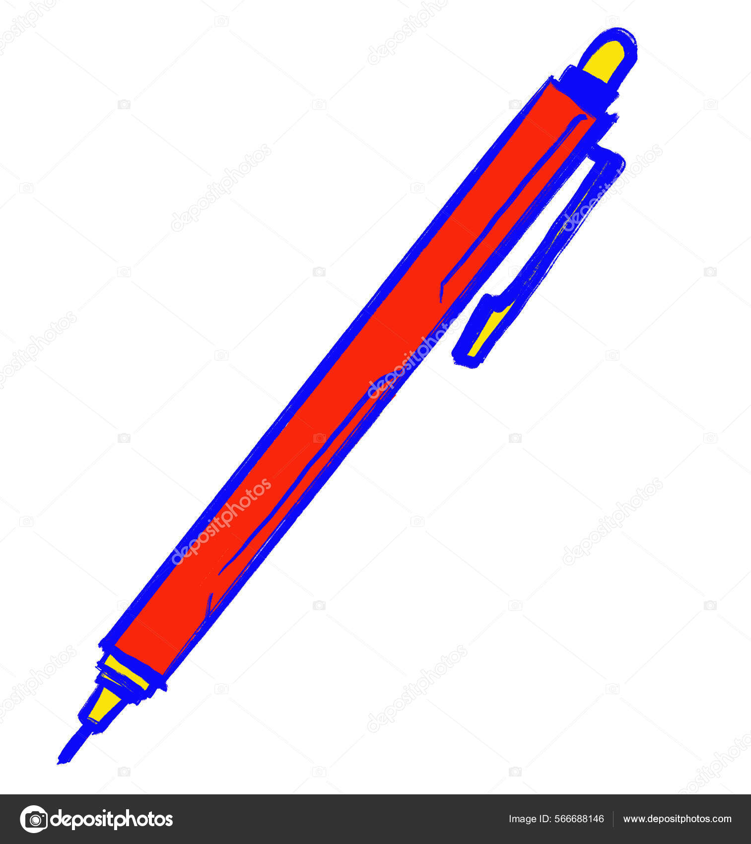 Primary Color Scheme Red Blue Yellow Everyday Object Hand Drawn — Stock ...