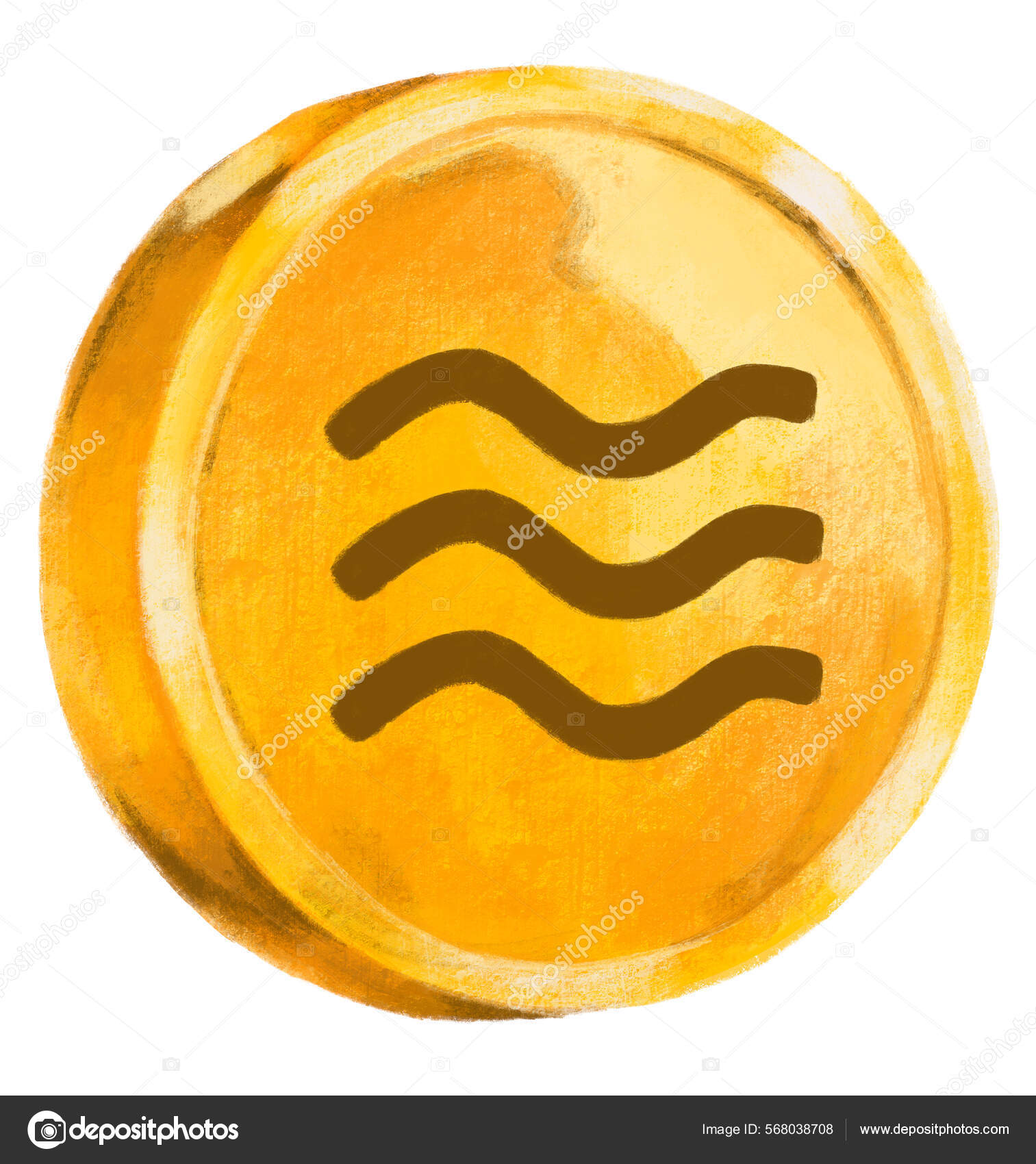 Gold Coin Symbol Wind Element Hand Drawn Illustration Art Stock ...