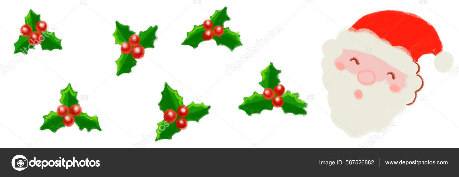 Mistletoe Santa Clause Banner Hand Drawing Illustration Christmas Art ...