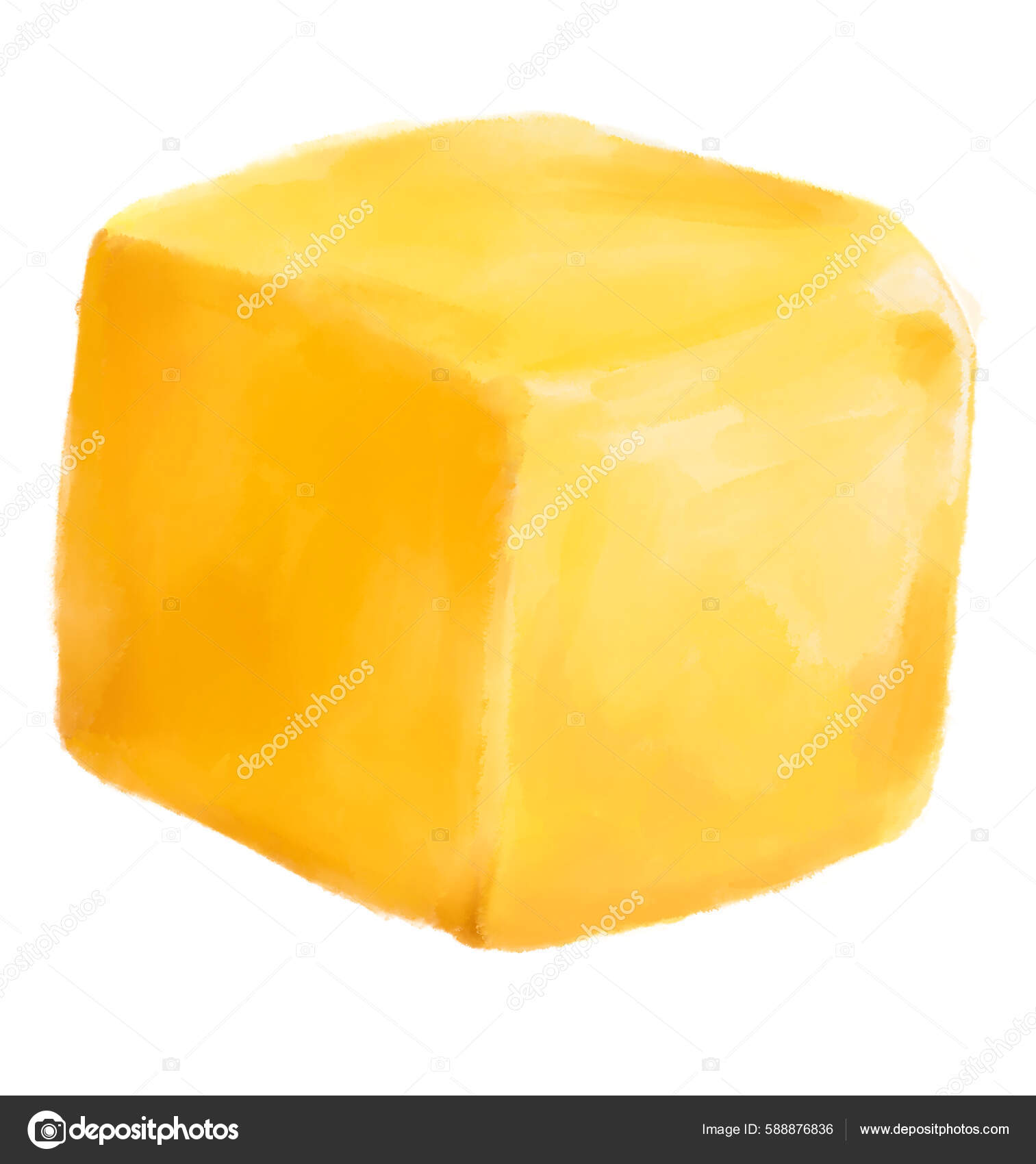 Yellow Butter Cube Spread Watercolor Painting Art Stock Illustration by ...