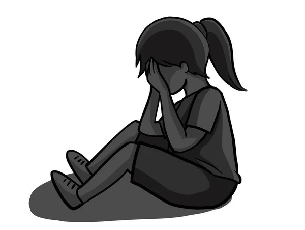 Girl Sitting Alone And Crying Drawing