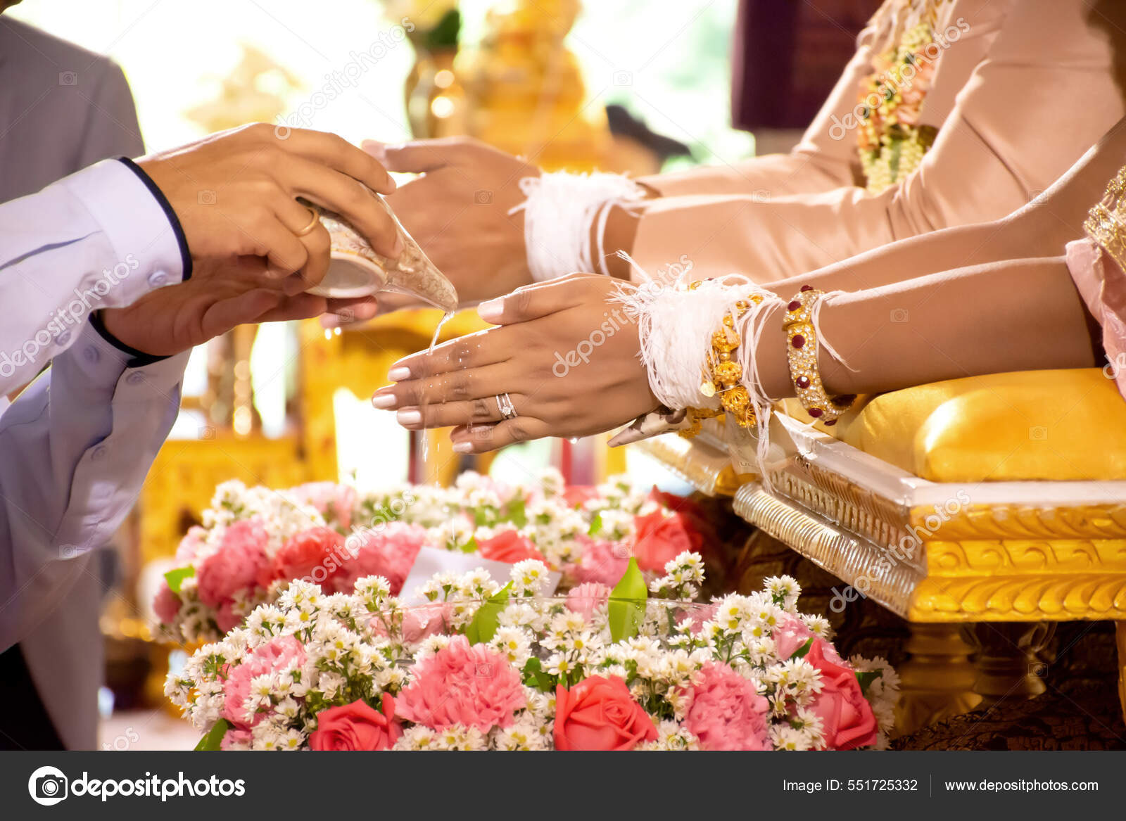 Bride Hand Receiving Holy Water Wedding Ceremony Traditional — Stock ...