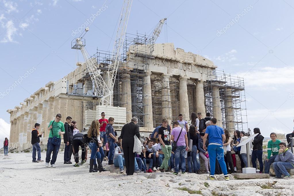 The Acropolis, Athens, with many sightseers – Stock Editorial Photo ...