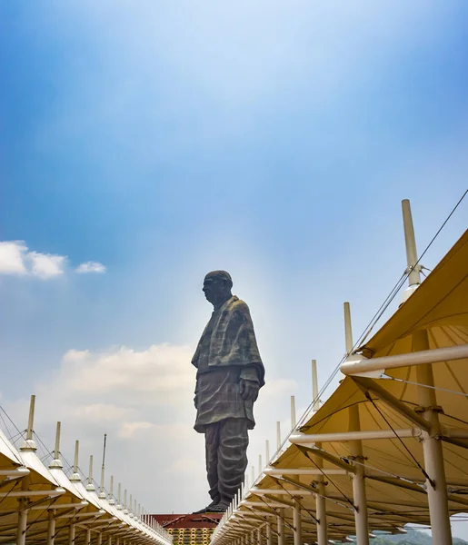 statue of unity the world tallest statue with bright dramatic sky at day from different angle ...
