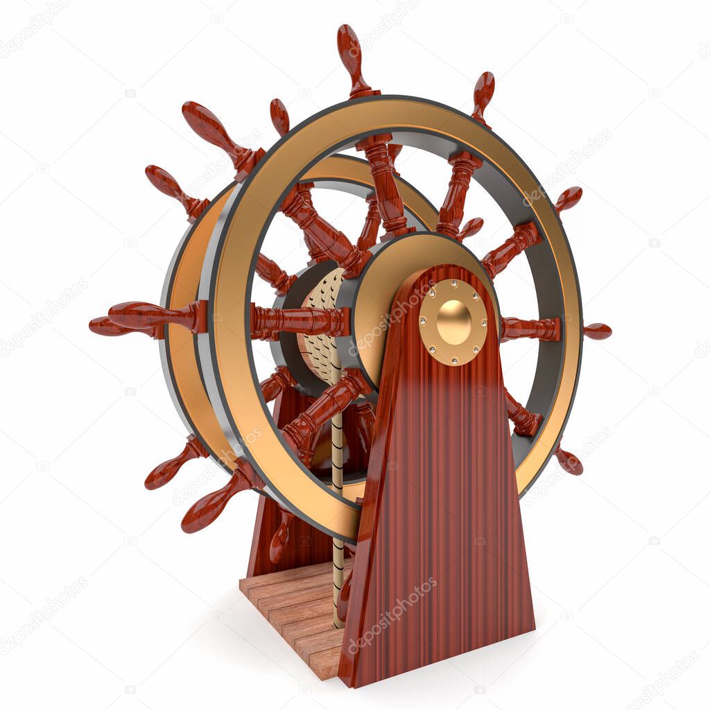 Rueda del Timon de un viejo barco del siglo XVIII, realizado en madera ...