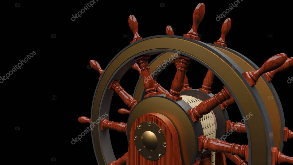 gran rueda de timon de un viejo barco de madera, que navegaban por los ...
