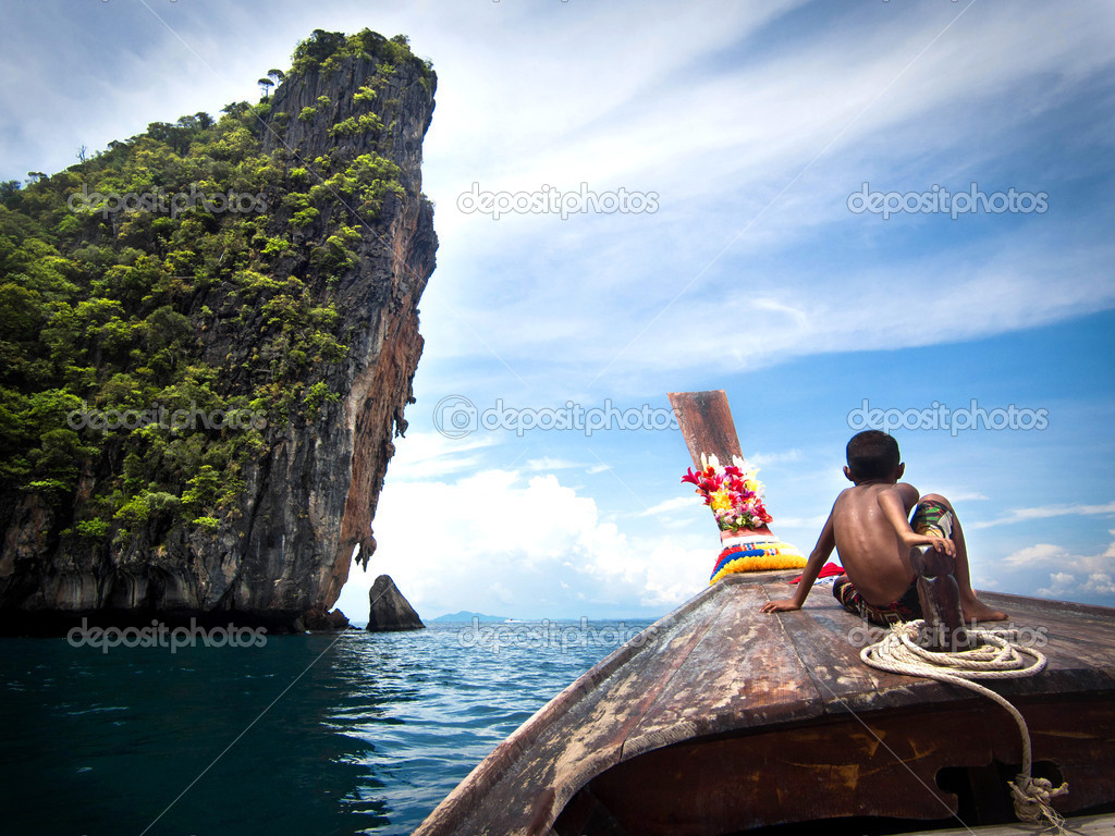Boy on Longtail Boat, Ko Phi Phi, Thailand Stock Photo by ©rmnunes 39849147