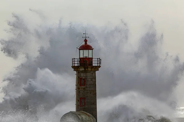 Big Stormy Wave Splash Douro River Mouth Porto Portugal Soft — Stock ...