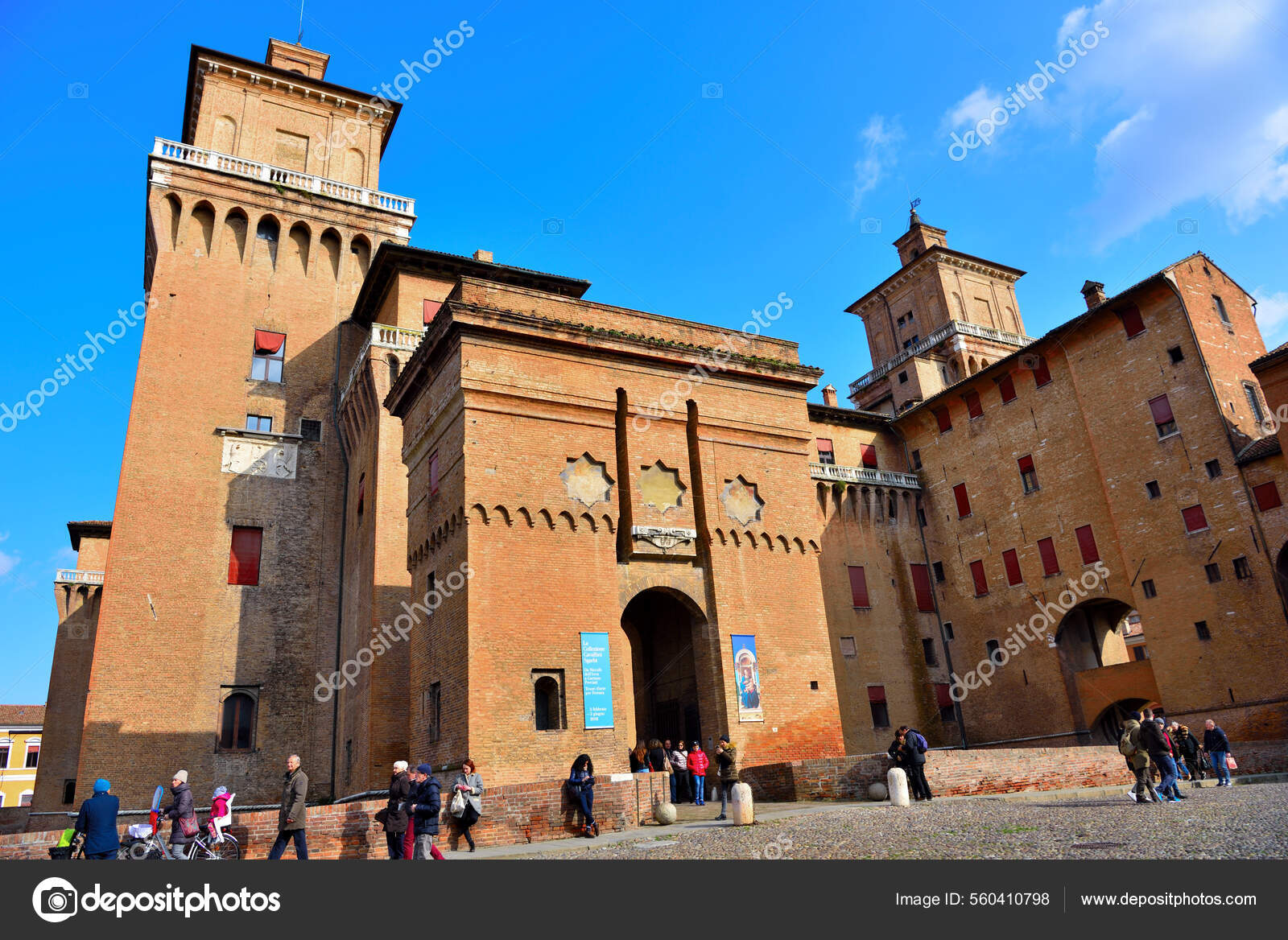 Tourists Stroll Square Castello Estense Ferrara City Este Castle ...