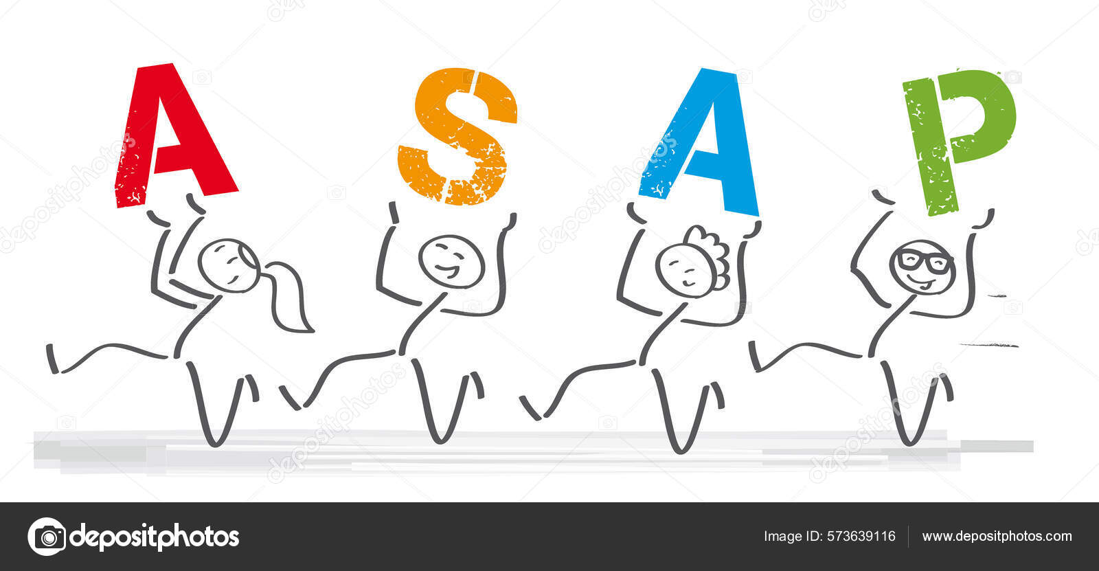 Fast Running Stick Figures Holding Text Asap Abbreviation Soon Possible ...