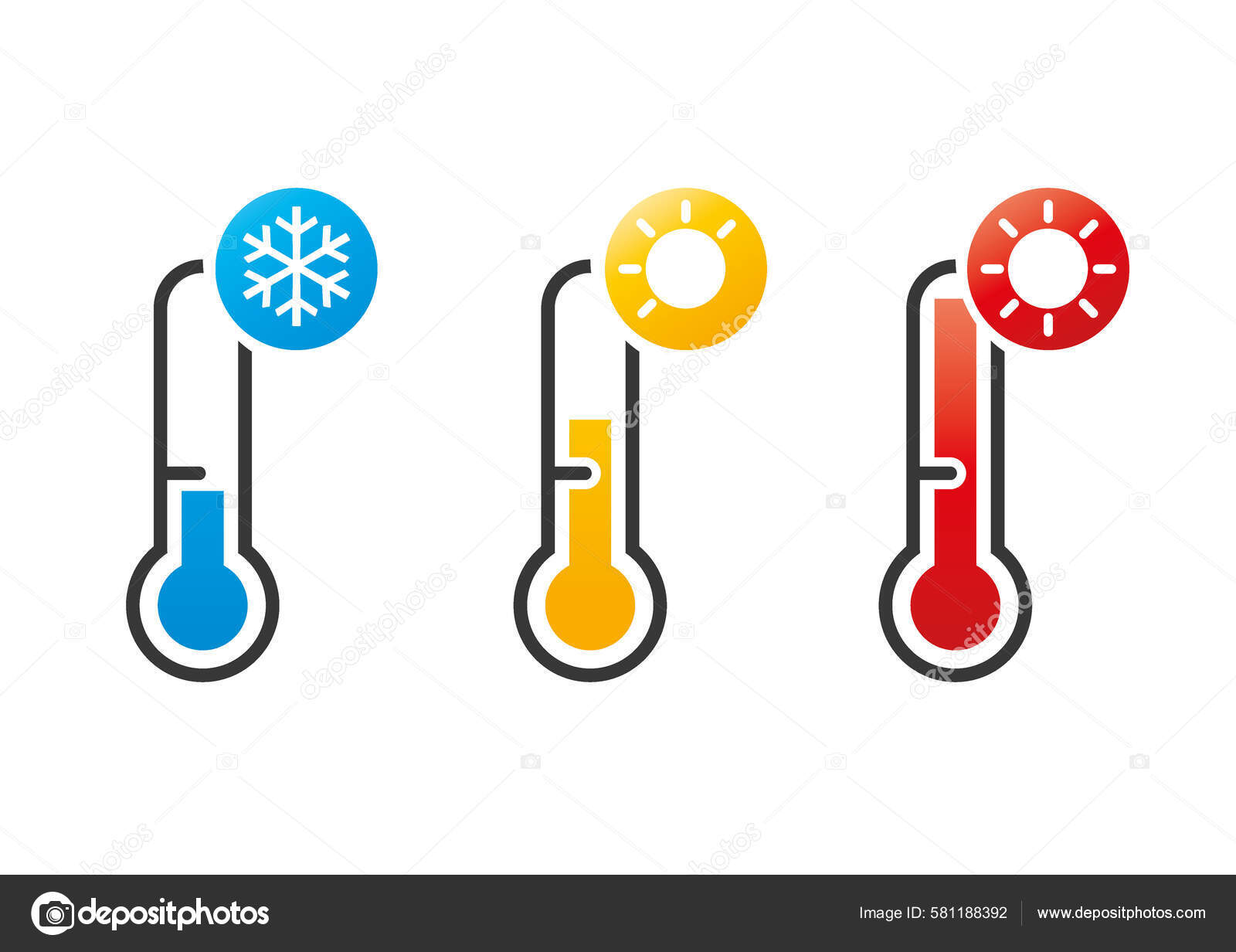 Three Thermometers Cold Warm Hot Vector Illustration Isolated White ...