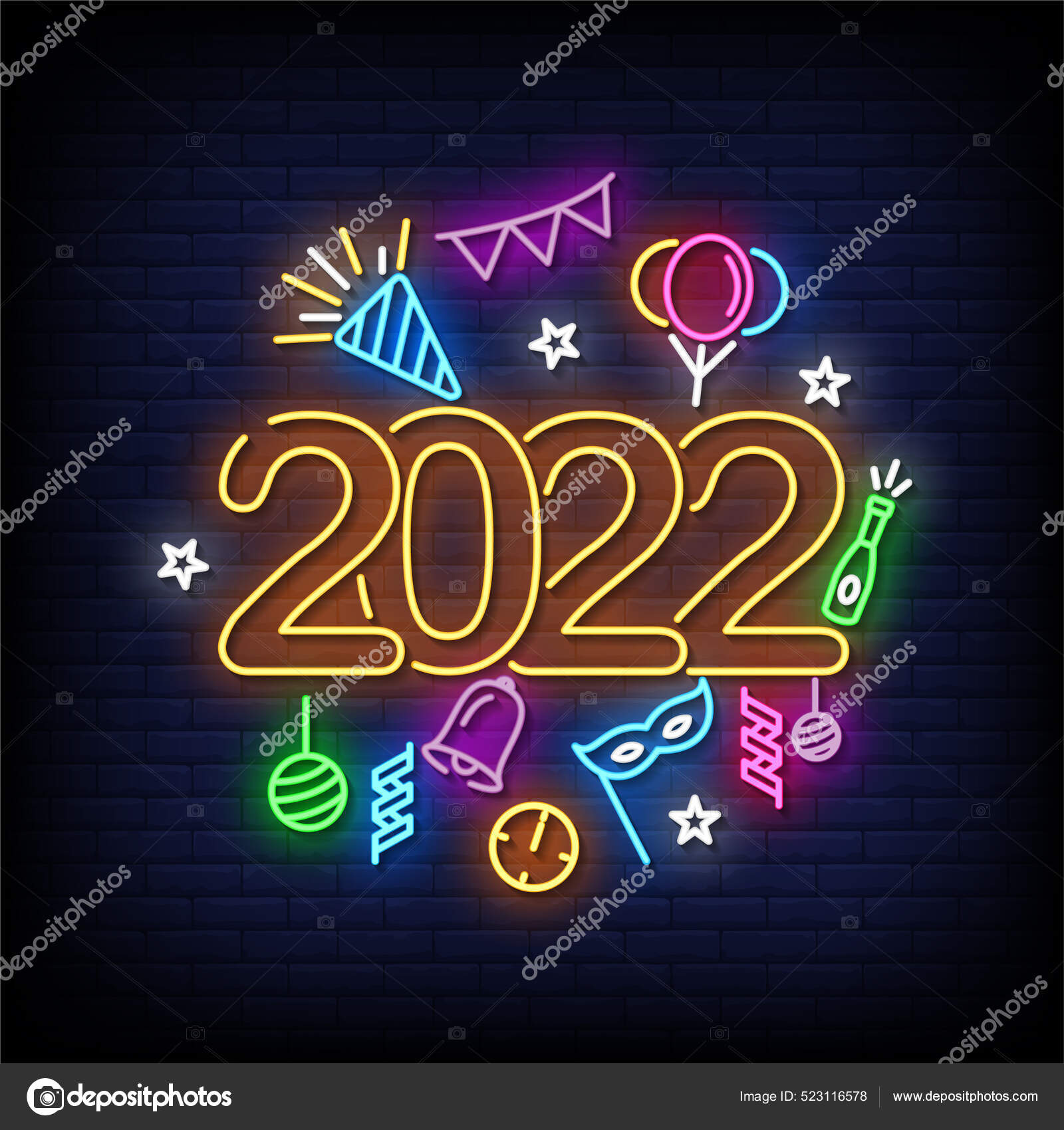 2022 Year Neon Sign Bright Style Vector Illustration Stock Vector by ...