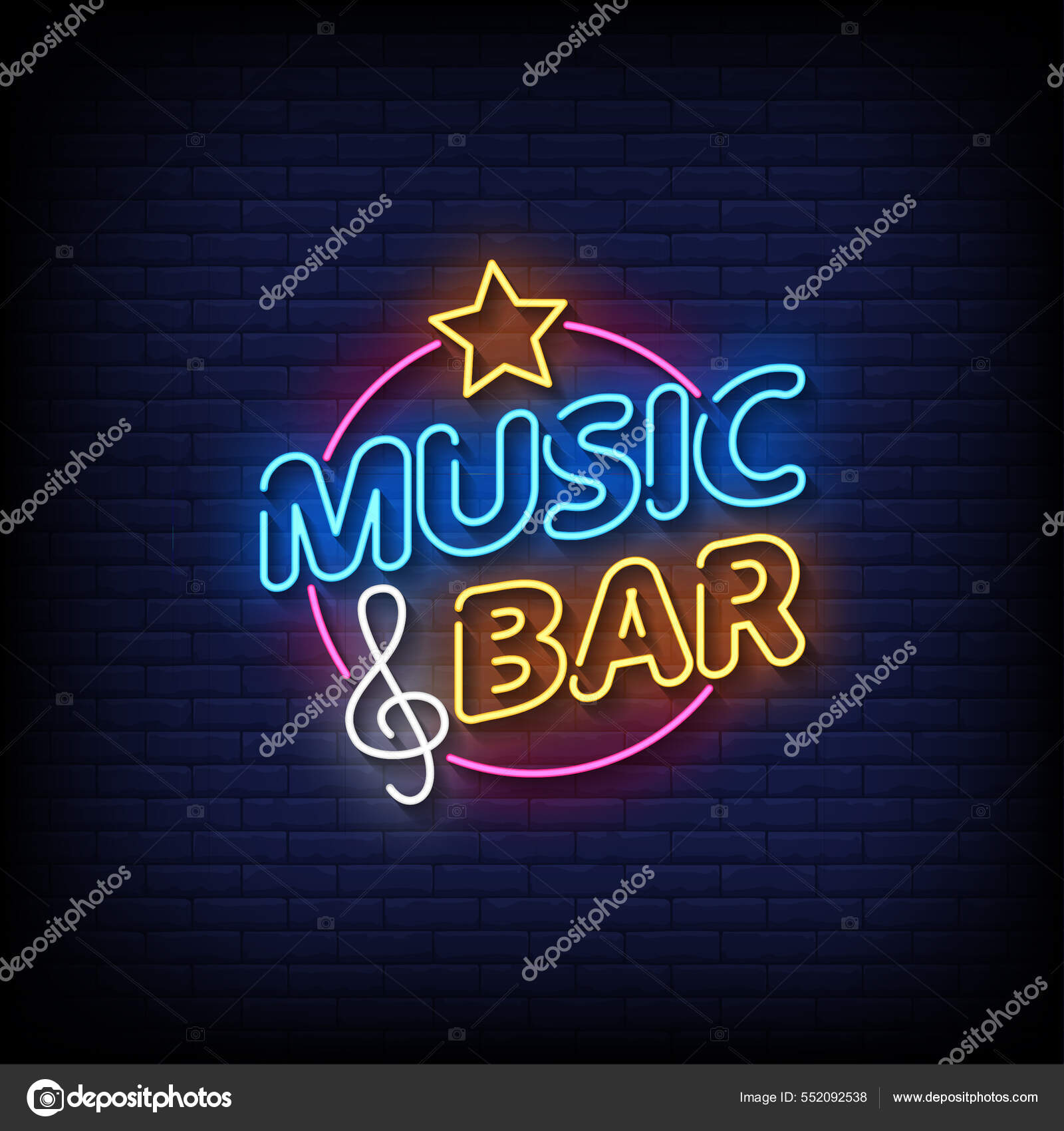 Barra Música Signos Neón Estilo Texto Vector Vector de stock #552092538 ...