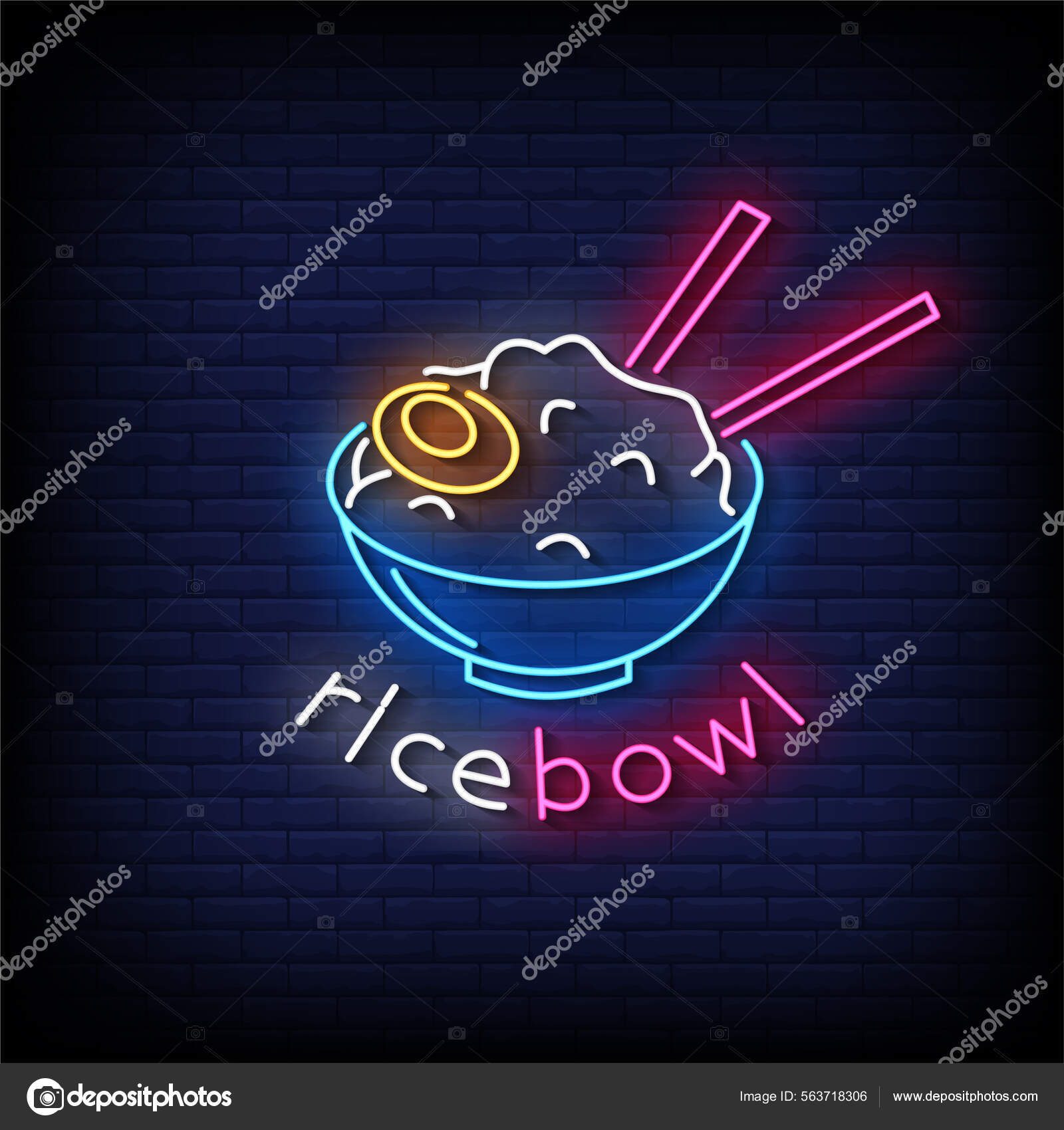 Rice Bowl Neon Signs Style Text Vector Stock Vector Image by ©bohlam ...