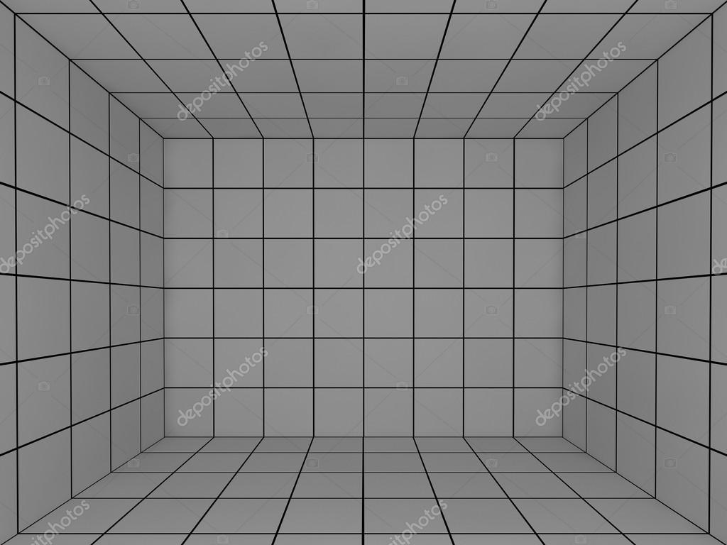 Espacio gris con rejilla de perspectiva, 3d 2024