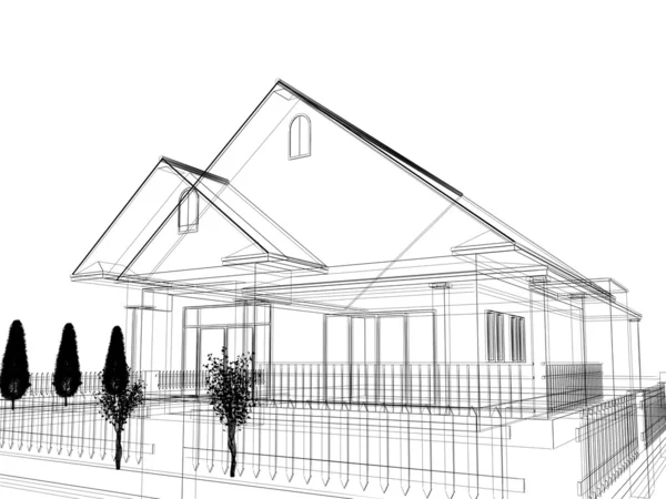 Abstract sketch design of house ,3dwire frame render Stock Photo by ...