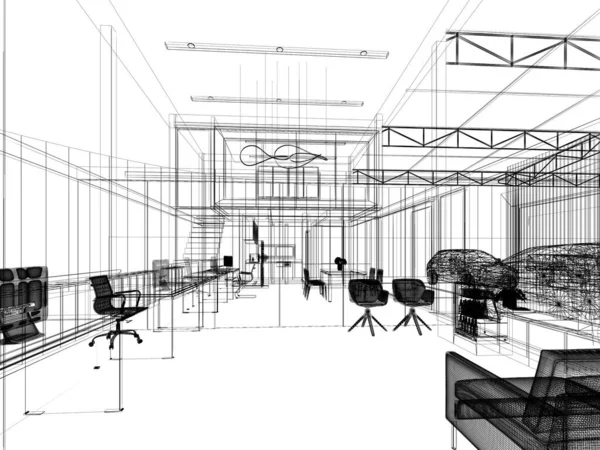 sketch design of interior office, 3d rendering - Stock Image - Everypixel