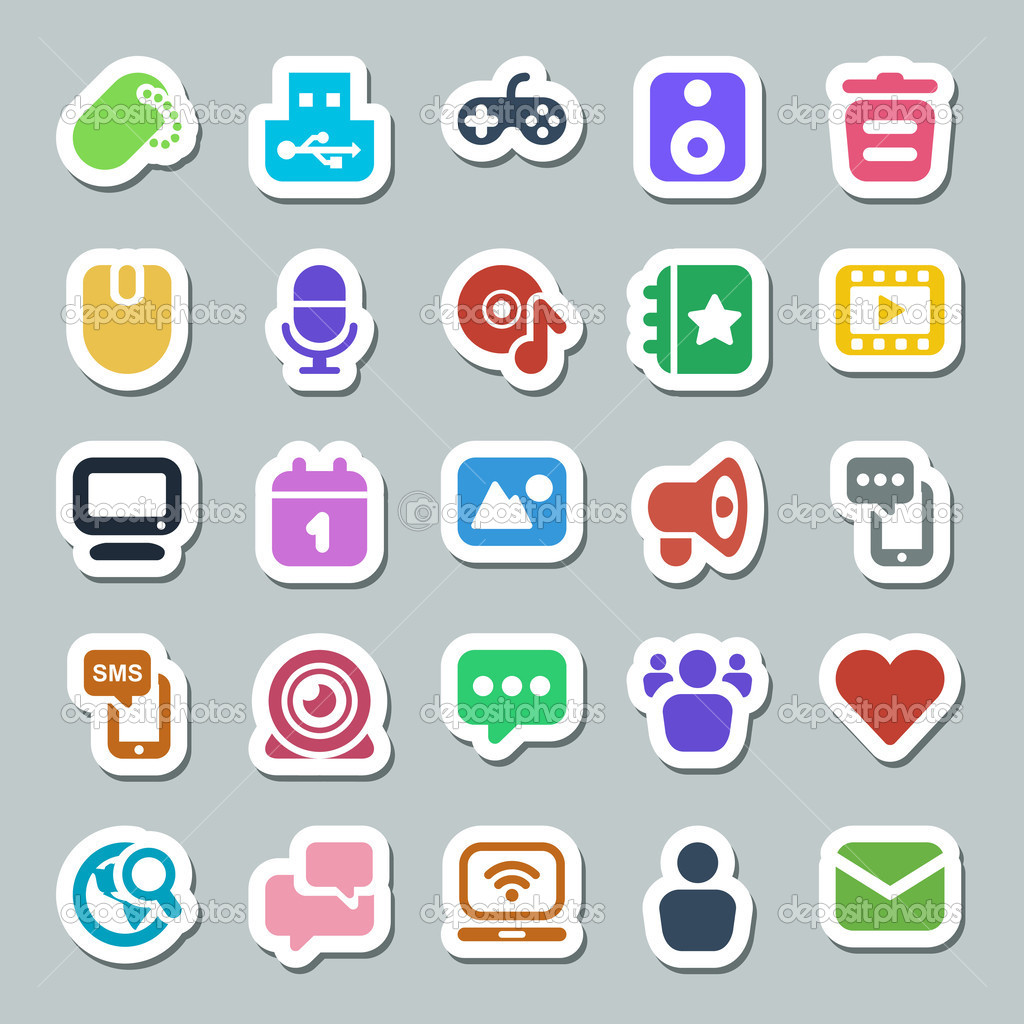 25 basic iconset social media sticker — Stock Vector © art_co #35319649