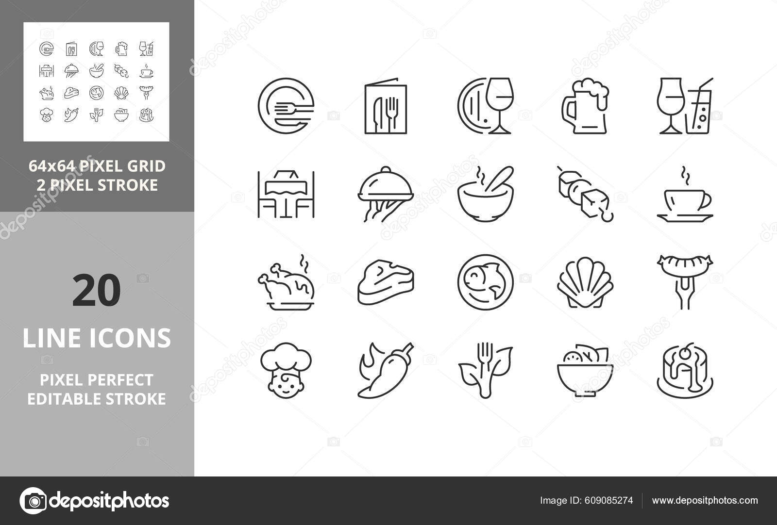 Restaurant Menu Options Thin Line Icon Set Outline Symbol Collection ...