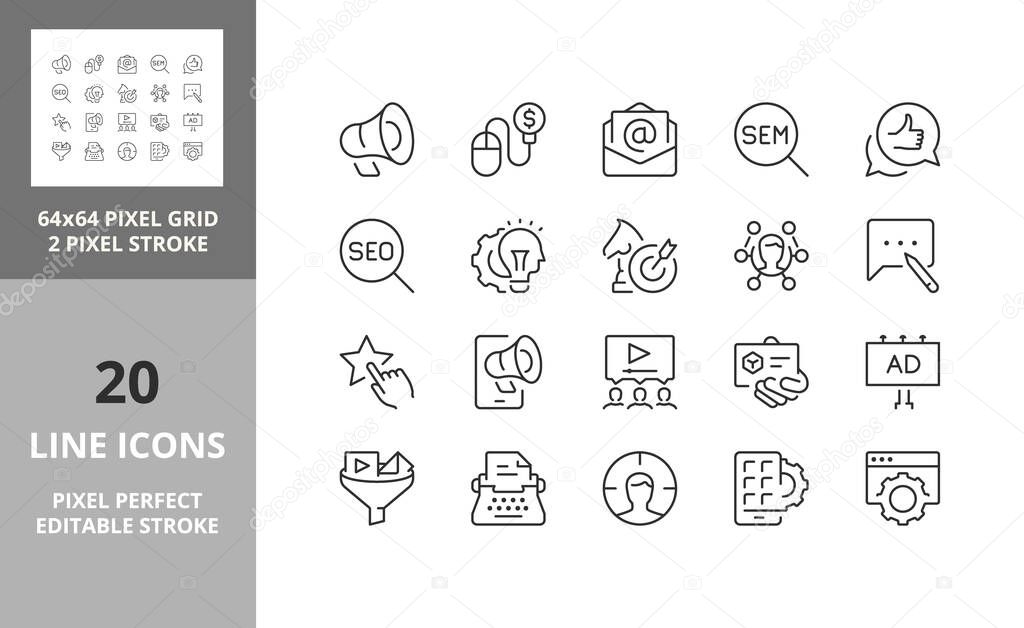 Marketing, publicidad y campañas promocionales conjunto de iconos de ...