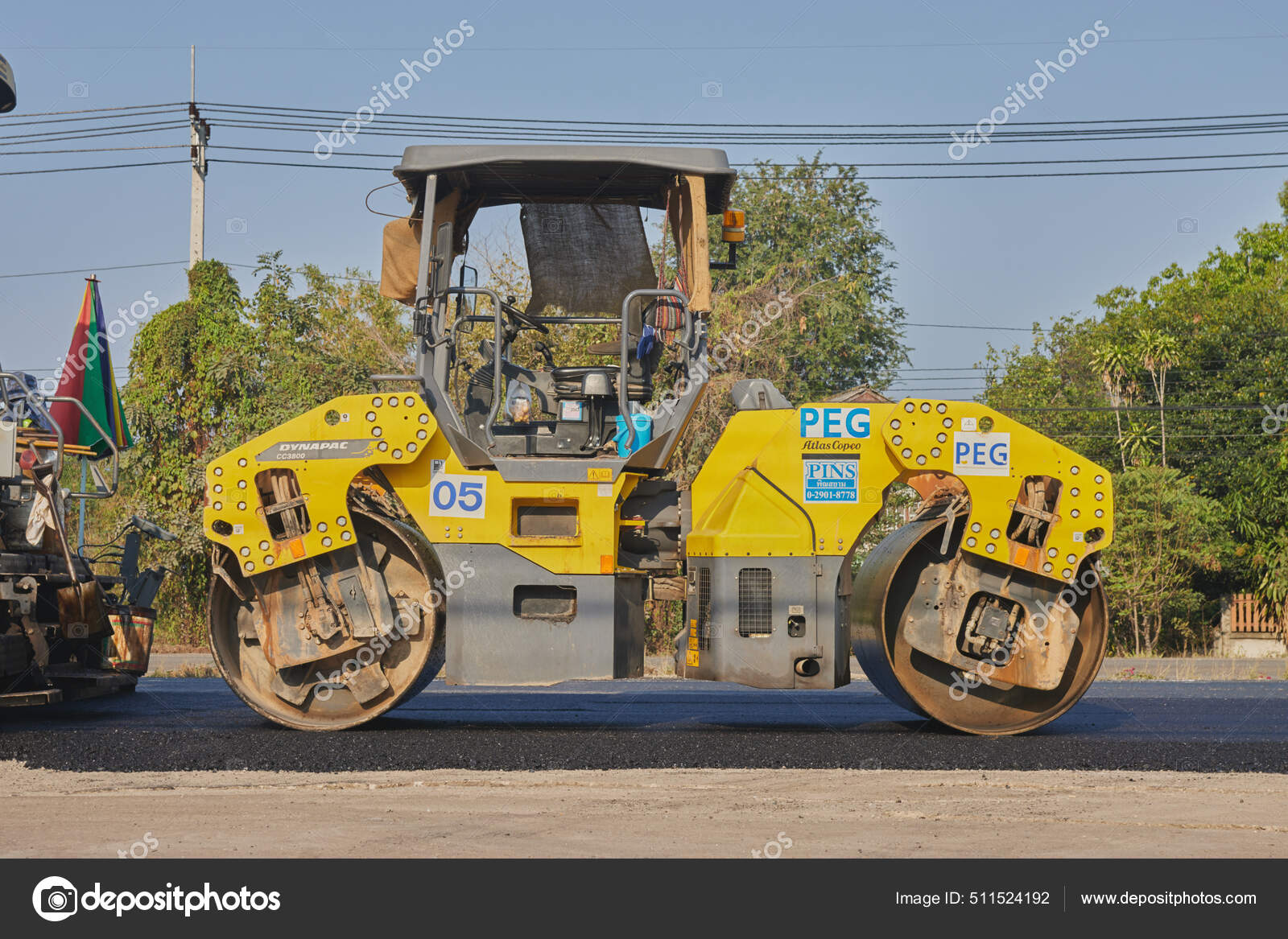 Phayao Thailand Jan 2021 Yellow Road Roller Asphalt Road — Stock ...