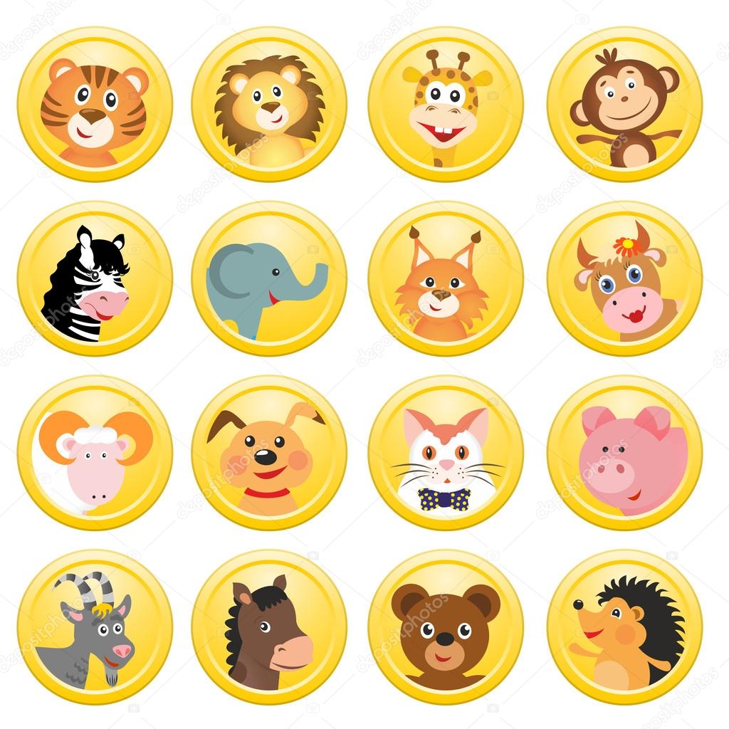 Conjunto de diferentes animales en círculos amarillos — Foto de stock ...