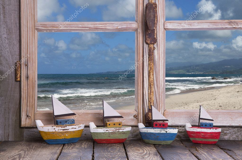 Holiday dreams - wooden window with sea view Stock Photo by ©Jeanette ...