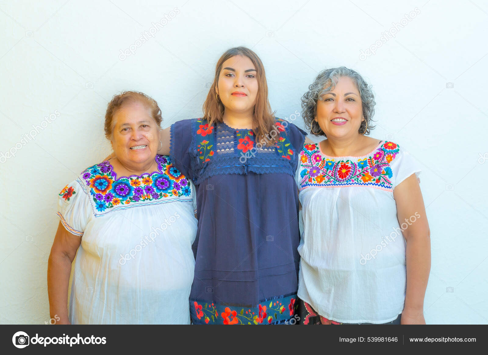 Three Generations Latin Mexican Women Smiling Line Daughter Grandmother ...