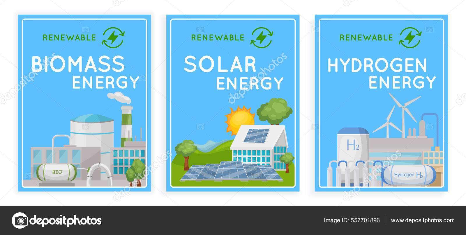 Renewable Energy Source Posters Collection Biomass Power Station Banner ...