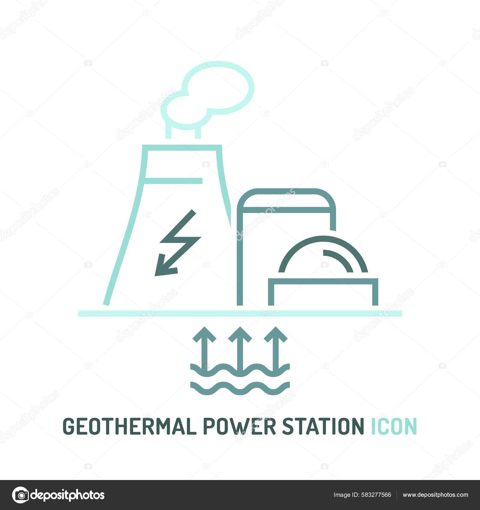 Geothermal Power Station Icon Utility Grade Plant Sign Renewable Energy ...
