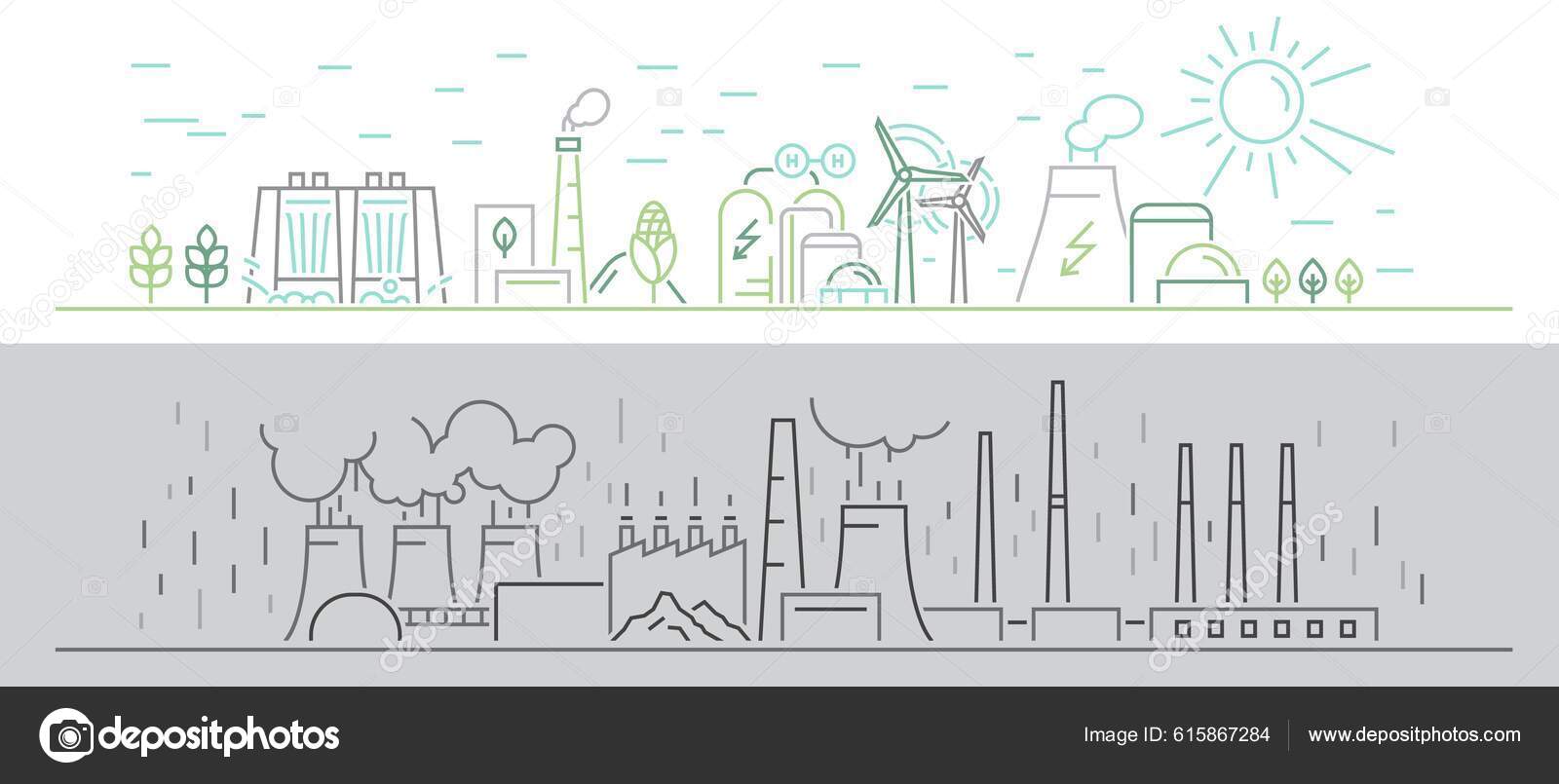 Green Power Production Comparison Polluting Energy Transition Renewable ...