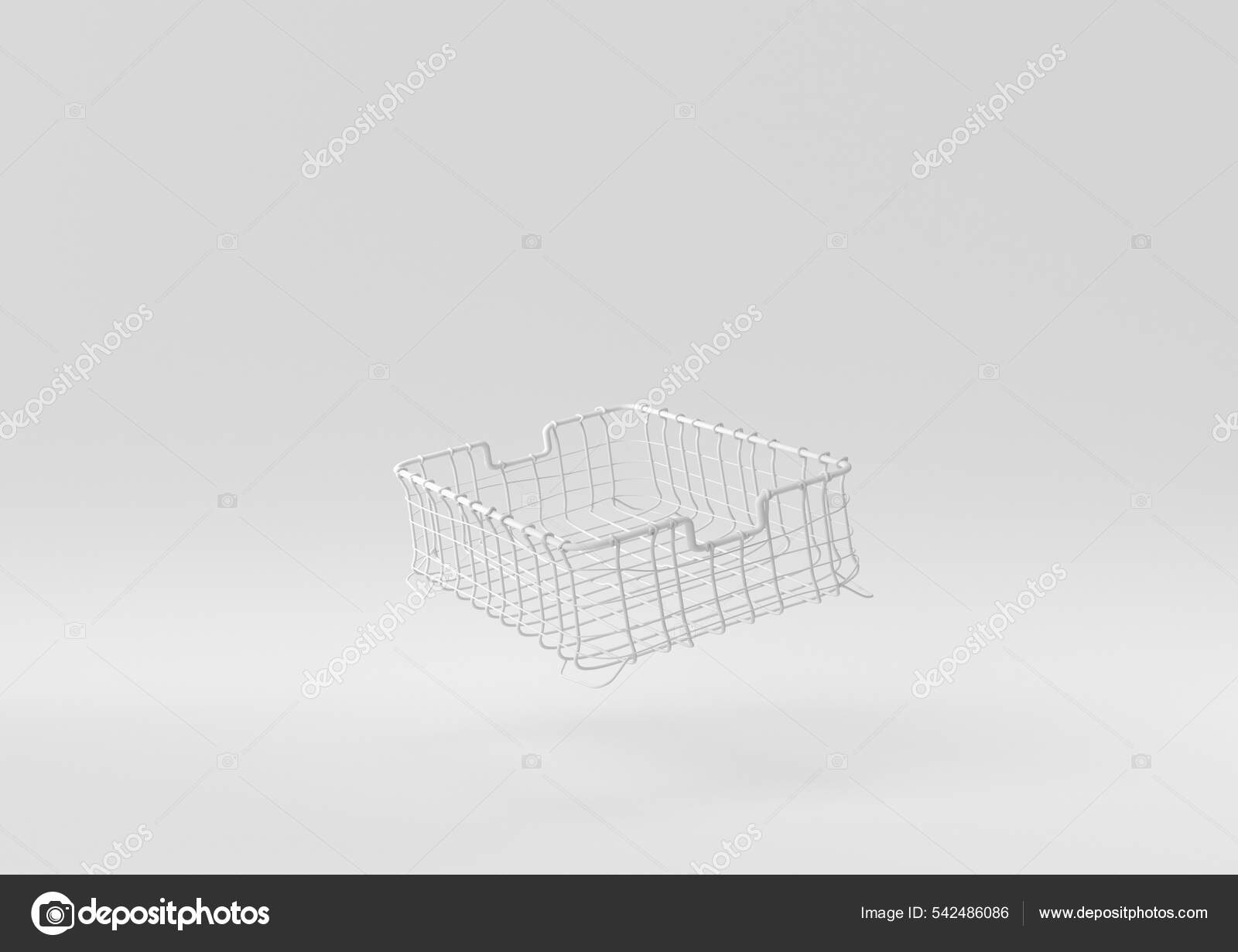 White Wire Basket Floating White Background Minimal Concept Idea ...