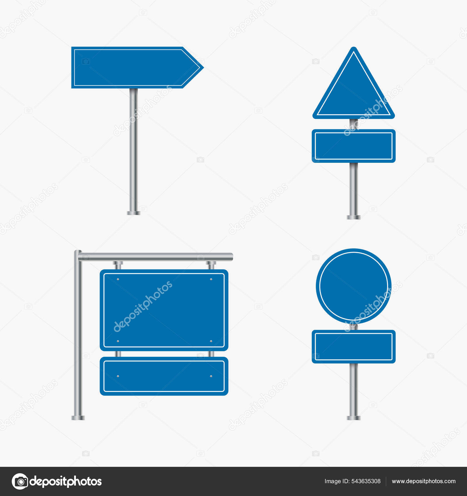 Traffic Signs Vector Blue Road Signs Blank Advertising Sign Plate Stock ...