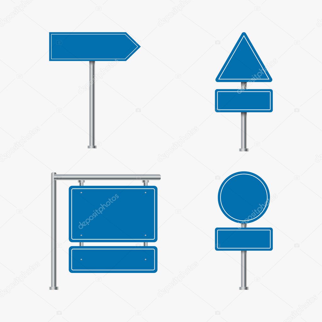 Vector de señales de tráfico. Señales de tráfico azules. Placa ...