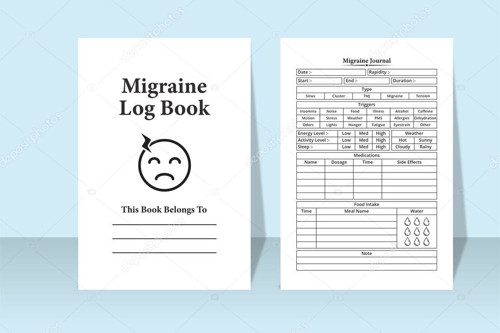 Diario de migraña KDP interior. Rastreador del dolor de migraña y ...