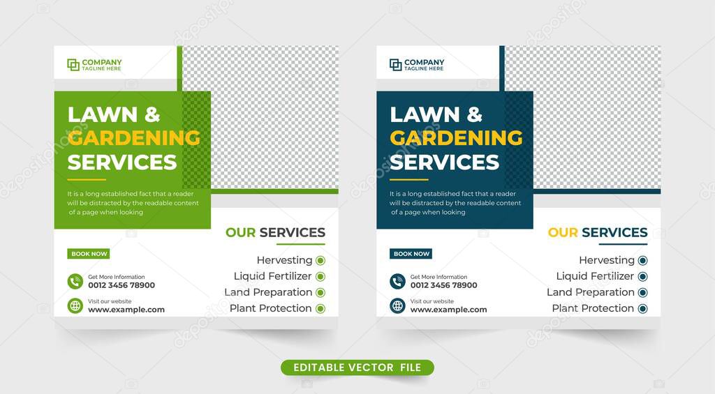 Cortacésped y plantilla de banner web de servicio de jardín para marketing en redes sociales ...